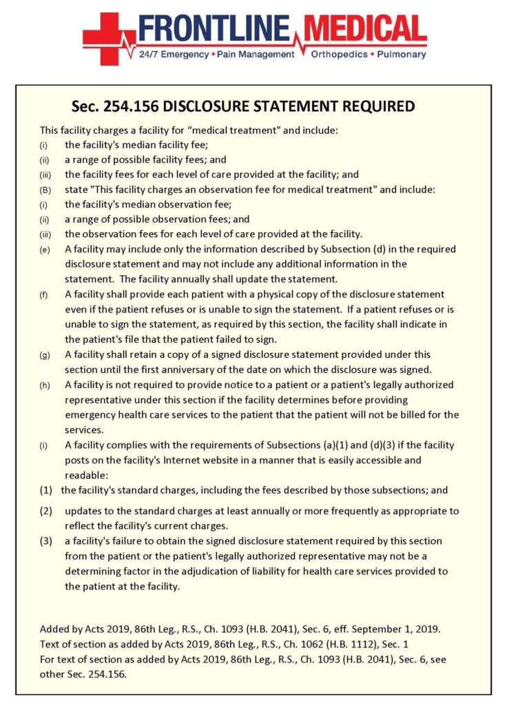 HSC 254.156 Disclosure - Emergency Room